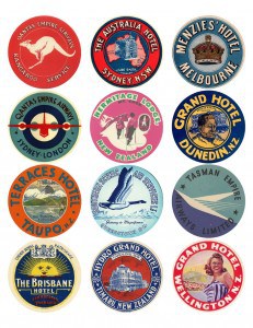 12x VINTAGE LUGGAGE LABELS FROM AUSTRALIA AND NEW ZEALAND - Vintralab