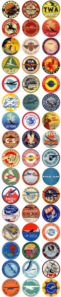 48x VINTAGE LUGGAGE LABELS FROM AIRLINES - Vintralab
